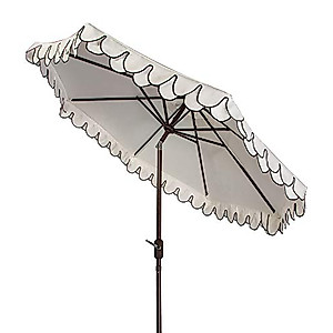 Safavieh PAT8006E Outdoor Collection Elegant White and Black Valance 9Ft Auto Tilt Umbrella