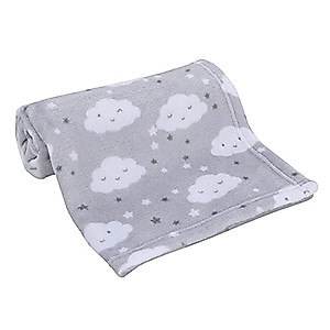 NoJo Little Love Super Soft Gray and White Clouds and Stars Plush Baby Blanket