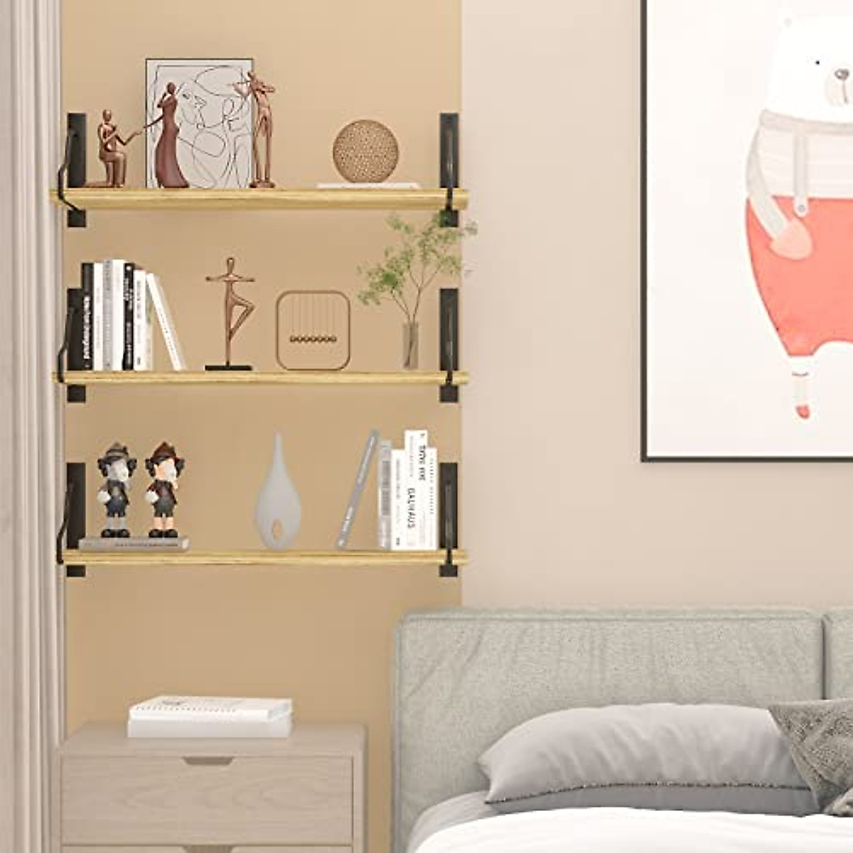 CTPNMCIN Floating Shelves Wall Mounted Set of 3,24 Inch Rustic Natural Wood Wall Shelves, Wall Shelves for Living Room/Bedroom/Bathroom/Office,Pictures Plants Books Decor Storage Shelves