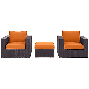 Modway Convene Wicker Rattan 3-Piece Outdoor Patio Furniture Set in Espresso Orange