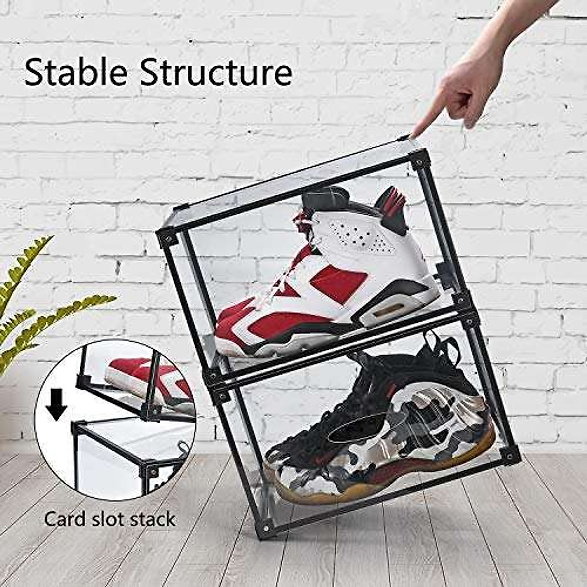 Airbin 8pcs Shoe Box, Stackable Shoe Organizer, Sturdy and Durable Clear Plastic Shoe Organizer for Closet Shoe Cabinet, Space Saving Shoe Rack Sneaker Display Case