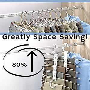 Kumillet Multifunctional Pants Hangers 2 Packs - space saving non slip rack organizer foldable hangers for clothes scarf jeans trousers shorts closet bottom heavy metal multi clothing (White, 6 Hooks)