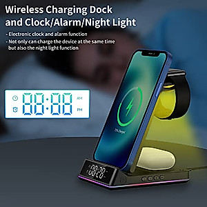 AEQ 3 in 1 Wireless Charger for Apple, Wireless Charging Station for Apple Multiple Devices with Clock/Alarm/Night Light for Apple Watch 8 7 6 SE 5 4 3 2, Airpods 3/2/Pro,iPhone14 13 12 11 Pro Max X