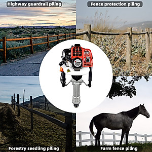 JACKCHEN 52CC Gas Powered T Post Driver with carry bag, Air Cooling Single Cylinder 2 Stroke Gasoline Petrol Garden Fencing Tool Machine with 2 Post Driving Head