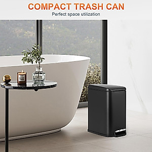 PayLessHere 1.3 Gallon Trash Can Kitchen Trash Can Stainless Steel Garbage Can with Removable Plastic Inner Bucket Lid Foot Pedal for Home Kitchen Bedroom Bathroom (1, Black)