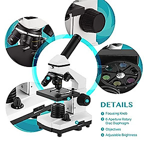 CZDYUF 64X-640X Professional Biological Microscope Up/Down LED Monocular Microscope for Students Kids Education with Slides