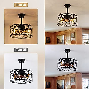 CLAIRDAI Black Caged Ceiling Fans with Lights Remote Control 18In Low Profile Flush Mount Ceiling Fan Reversible Motor Farmhouse Ceiling Fan Fandelier for Bedroom Living Room Dining Room