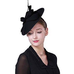 F FADVES Vintage Womens Dress Fascinator Wool Pillbox Hat Formal Church Wedding Tilt Hat Black
