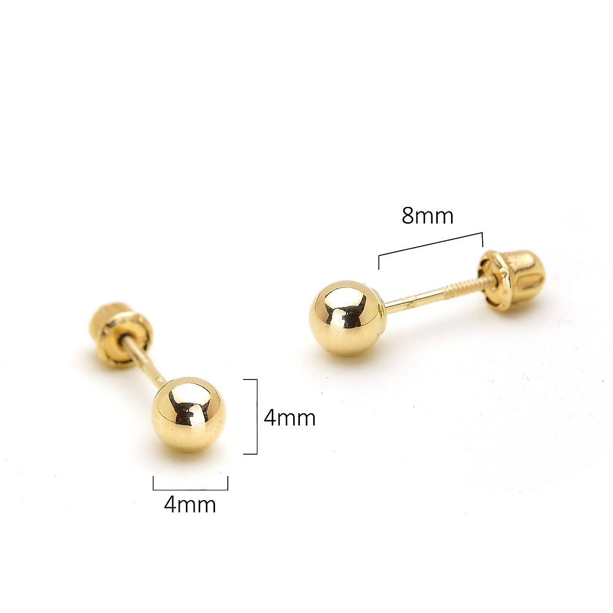 14k Yellow Gold 4mm Plain Hollow Gold Ball Children Screw Back Baby Girls Earrings