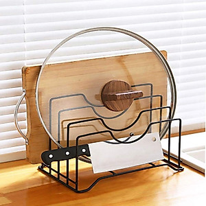 Cutting Board Holder Pot Lid Organizer Rack can hold up to 1.18 inches thick Cutting Board,Bakeware,Baking Tray,Pan,Lid and Book (Black)