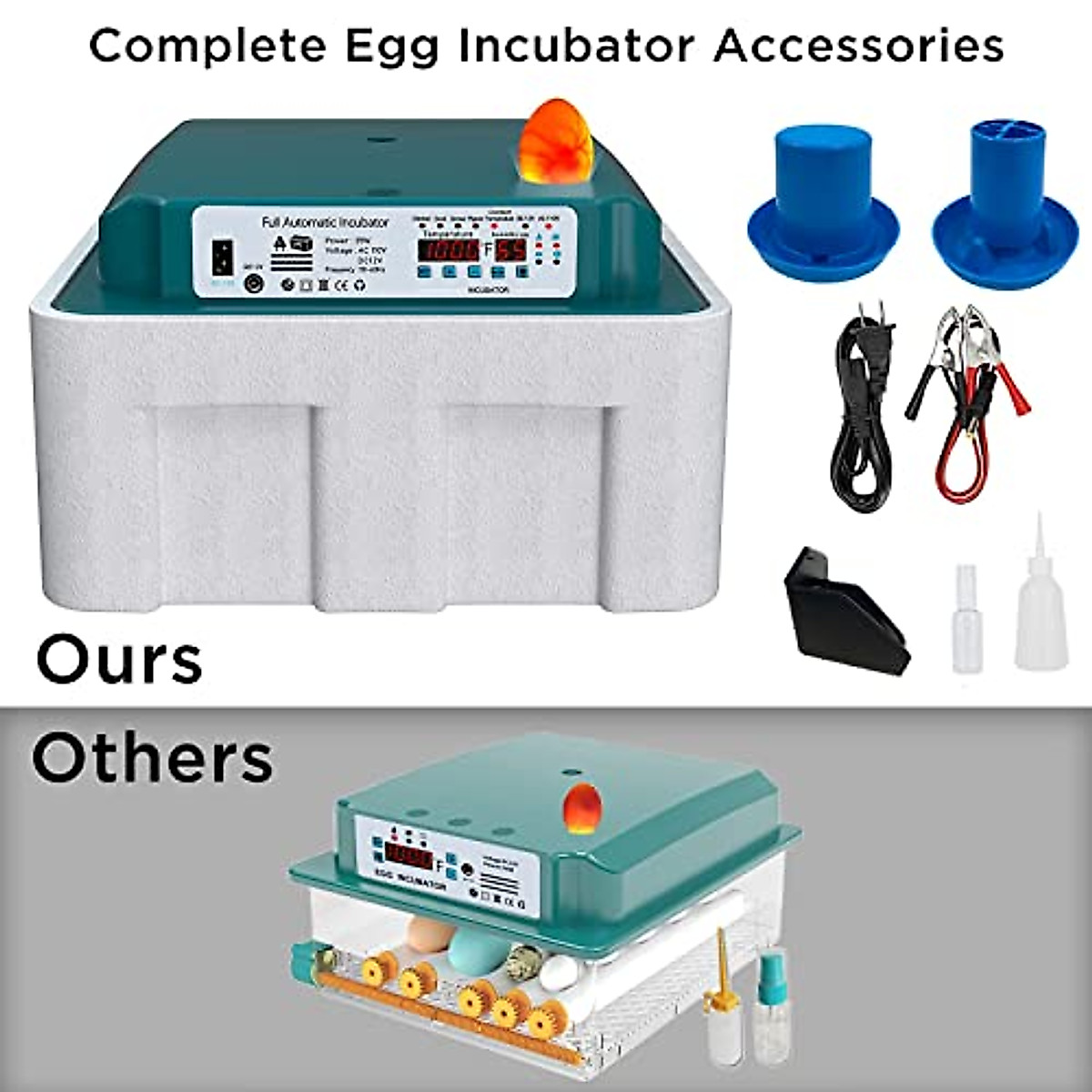 Ganggend 36 Eggs Incubators for Hatching Egg with Automatic Turner, Temperature Control Chickens Quail Egg Incubator, 12V/110V Humidity Monitoring Incubators for Farm Poultry Duck