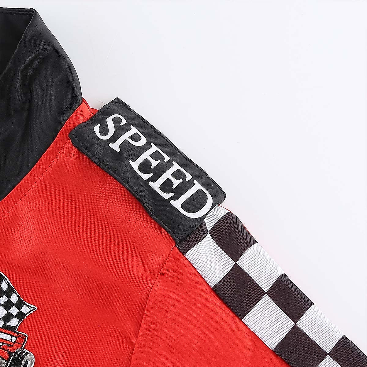 HAPNBCELE Kids Racing Suit Race Car Driver Costume Boy Speed Racer Girl Halloween Dress up Clothes for Play with Car Cap （Red, 3-4 Years