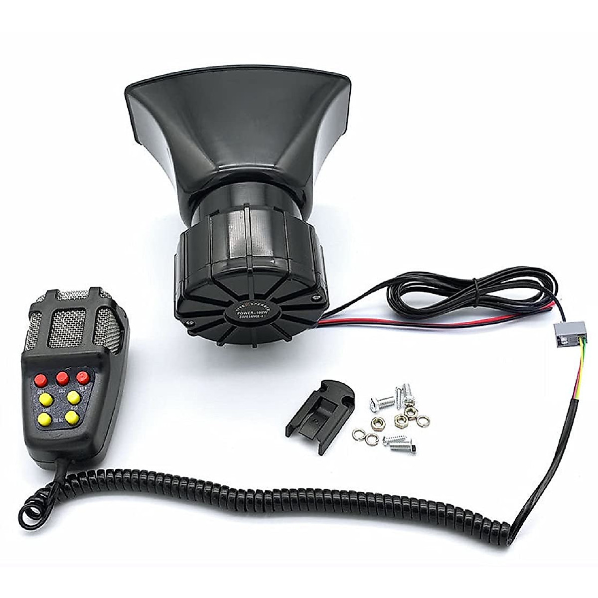 Rockmoon Car Siren Horn 7 Tone Sound Siren Police Mic PA Speaker Car System Emergency with Microphone Amplifier-100W Emergency Sound Electric Horn-12V, black