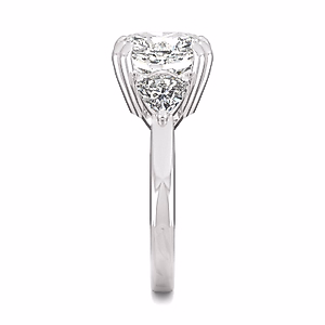 Charles & Colvard Created Moissanite 9.5mm Cushion Cut Three Stone Engagement Ring for Women | 5 cttw DEW | Lab Grown | Solid 14K White Gold with Rhodium | Size 7