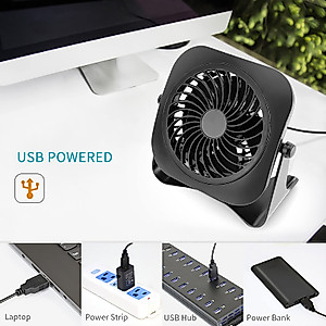 4 Inch Mini USB Desk Fan Quiet, 2 Speeds, Lower Noise, USB Powered, 360° Up and Down, 3.8 ft Cable, Powerful Desktop Fan for Home Office Room