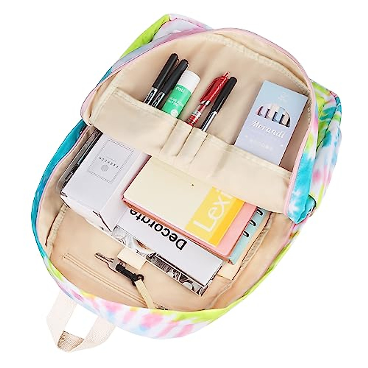 Airyard Girls Backpack, Kids Backpack for School Lightweight School Backpack for Teen Girls Bookbag Set with Lunch Box (Tie-Dye Colorful)