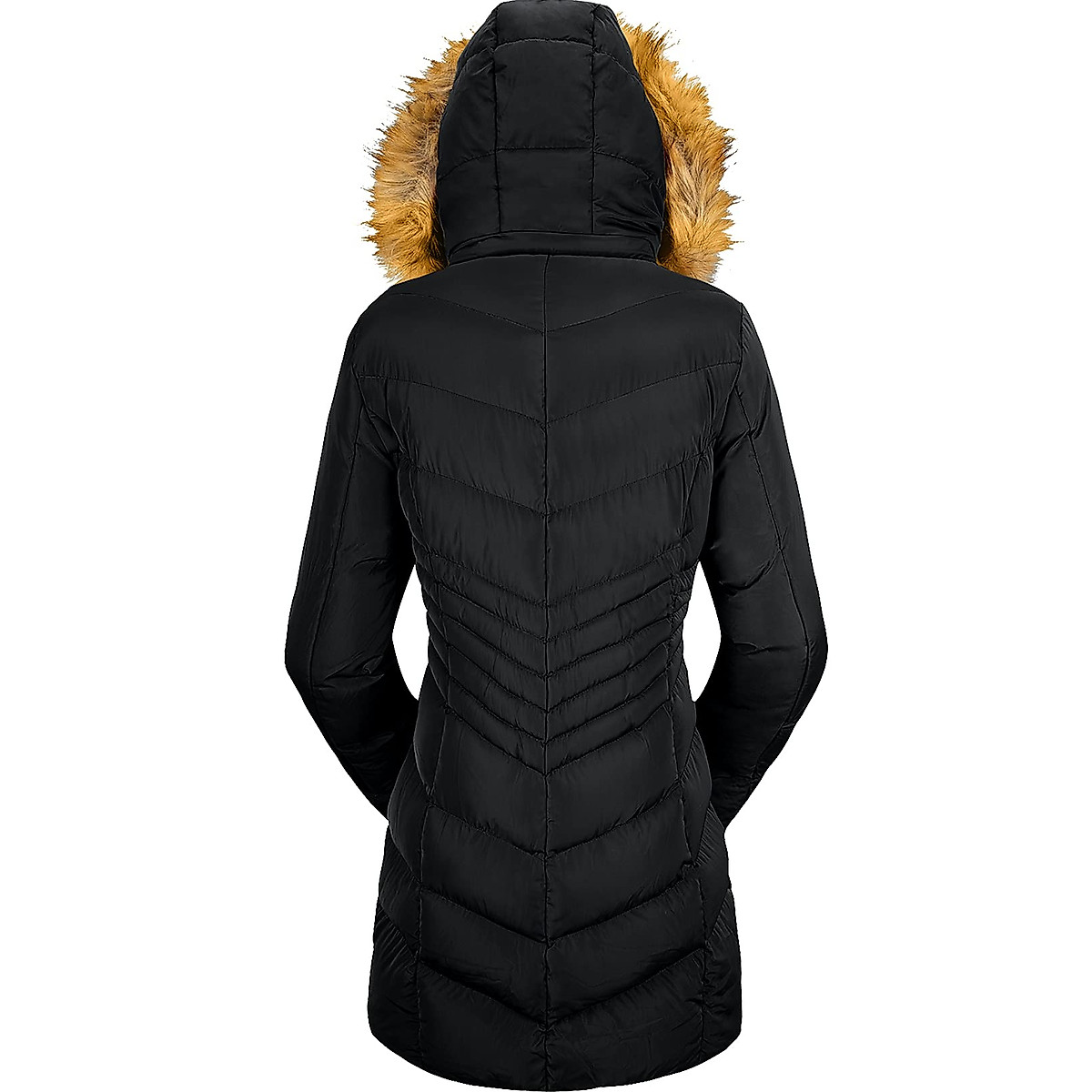 Szory Women's Down Jacket Winter Long Puffer Parka Coat with Removable Fur Hood (Black,Medium)