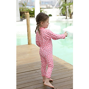 weVSwe Baby Toddler Sun Protection Rash Guard One Piece Pink Heart Girls Swimsuit Crotch Zipper for Easy Diaper Changes Newborn