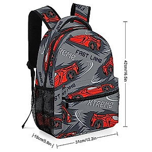 MEIKKO Abstract Speed Race Car Backpack Cartoon Large Computer Bags with Chest Strap,Lightweight Casual Daypack for Women Men Hiking Travel Work and Business 16 Inch