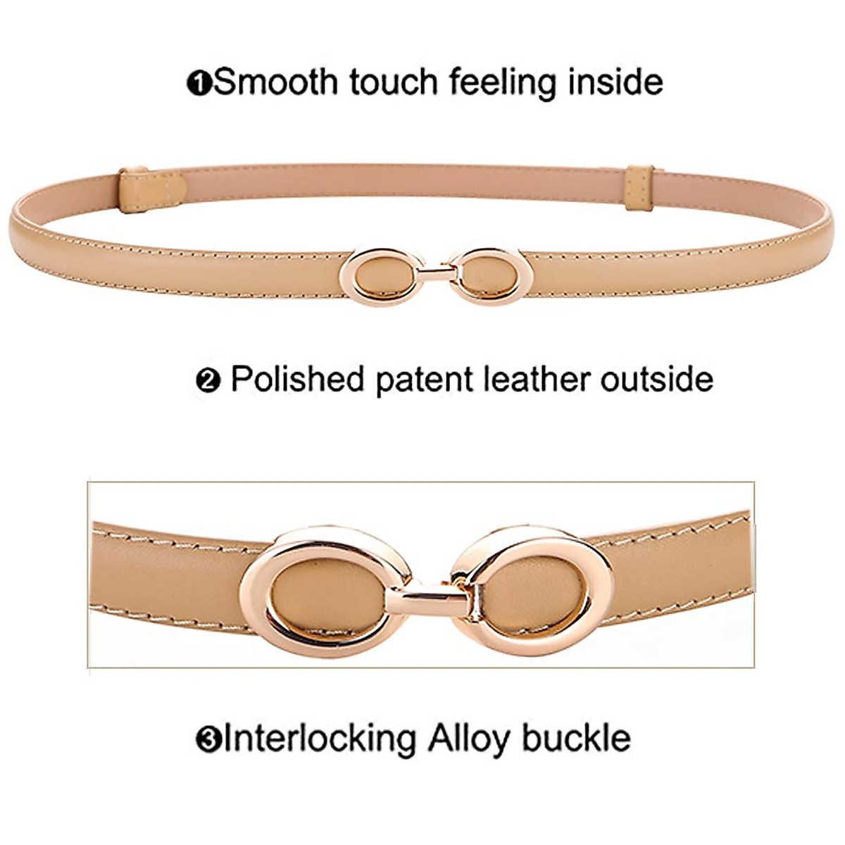 ALAIX Women's Leather Skinny Belt for Dress Adjustable Thin Waist Belt for Lady Waistband with Golden Buckle Apricot