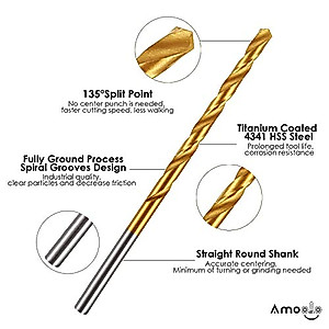 amoolo Drill Bit Set (60 pcs),4341 HSS Micro Drill Bits with Titanium for DIY Toys, Wood, Metal, Steel, Plastic, Aluminum Alloy 3/64",1/16",5/64"…