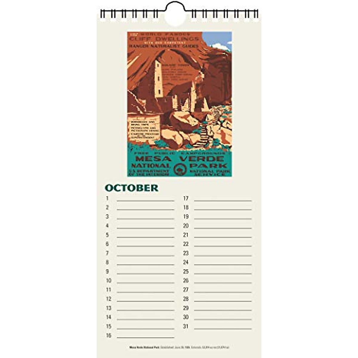 National Parks Poster Art of the WPA Perpetual Calendar Birthday Anniversary Family Date Annual Reminders 5.5" x 11.5"