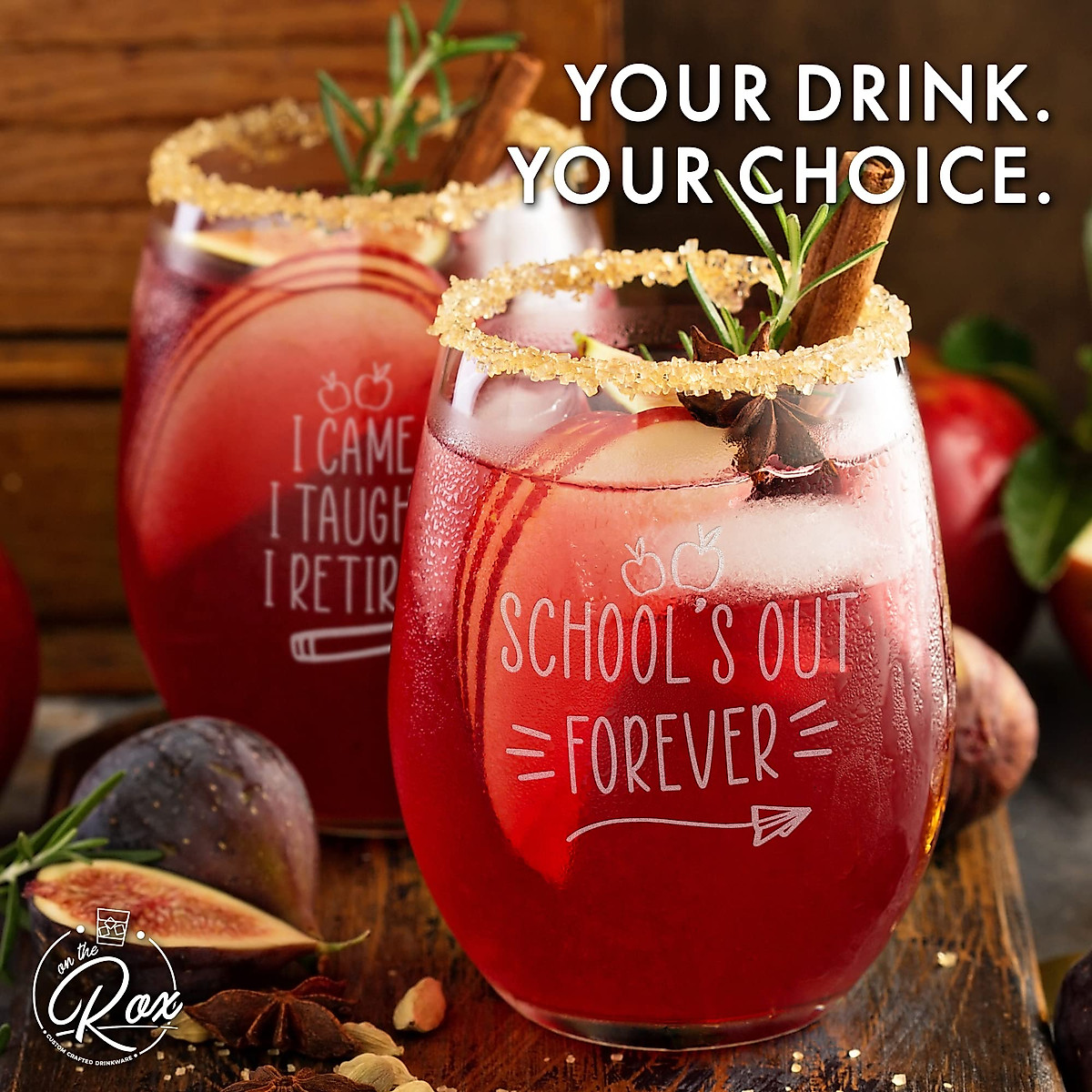 Retirement Gifts for Women 2022 - 2PC Retired Teachers Stemless Wine Glass 17Oz- Funny Teacher Gifts - Gifts for Daycare Provider - Teacher Appreciation Gifts - Retired Gifts for Professors