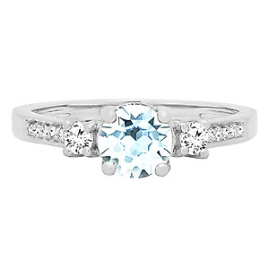 Dazzlingrock Collection 5 MM Round Aquamarine, White Sapphire & Diamond Ladies Engagement Ring in 10K White Gold, Size 7