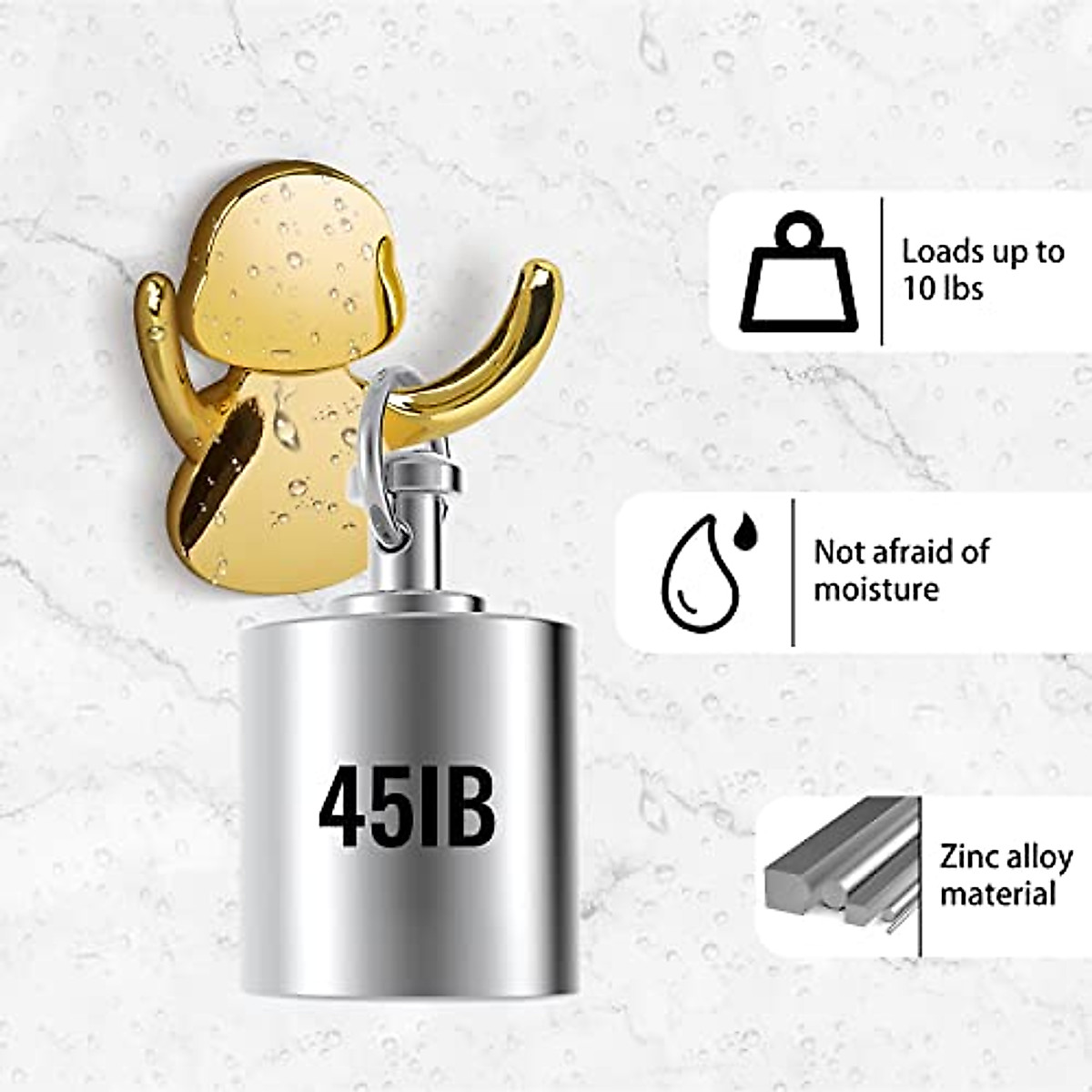 Gold Wall Hooks Decorative Coat Hook Wall Mounted Heavy Duty Towel Hook Hardware Robe Hooks Zinc Alloy Double Hooks Single Hook for Hanging Clothes Unique Modern Hooks for Bathroom 3 Pack