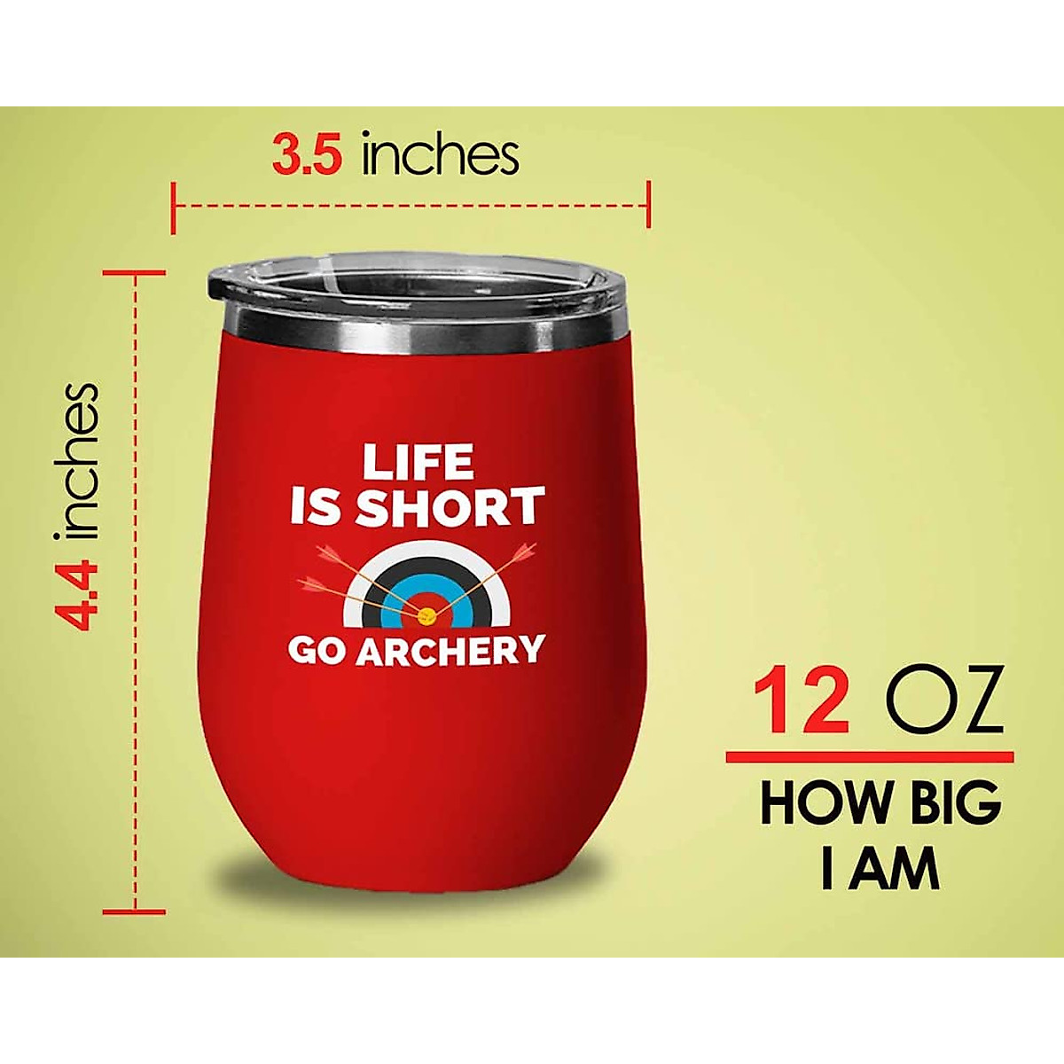 Archery Red Wine Tumbler 12oz - is short go archery - Archery Trainer Bowfishing Deer Shooting Target Shot