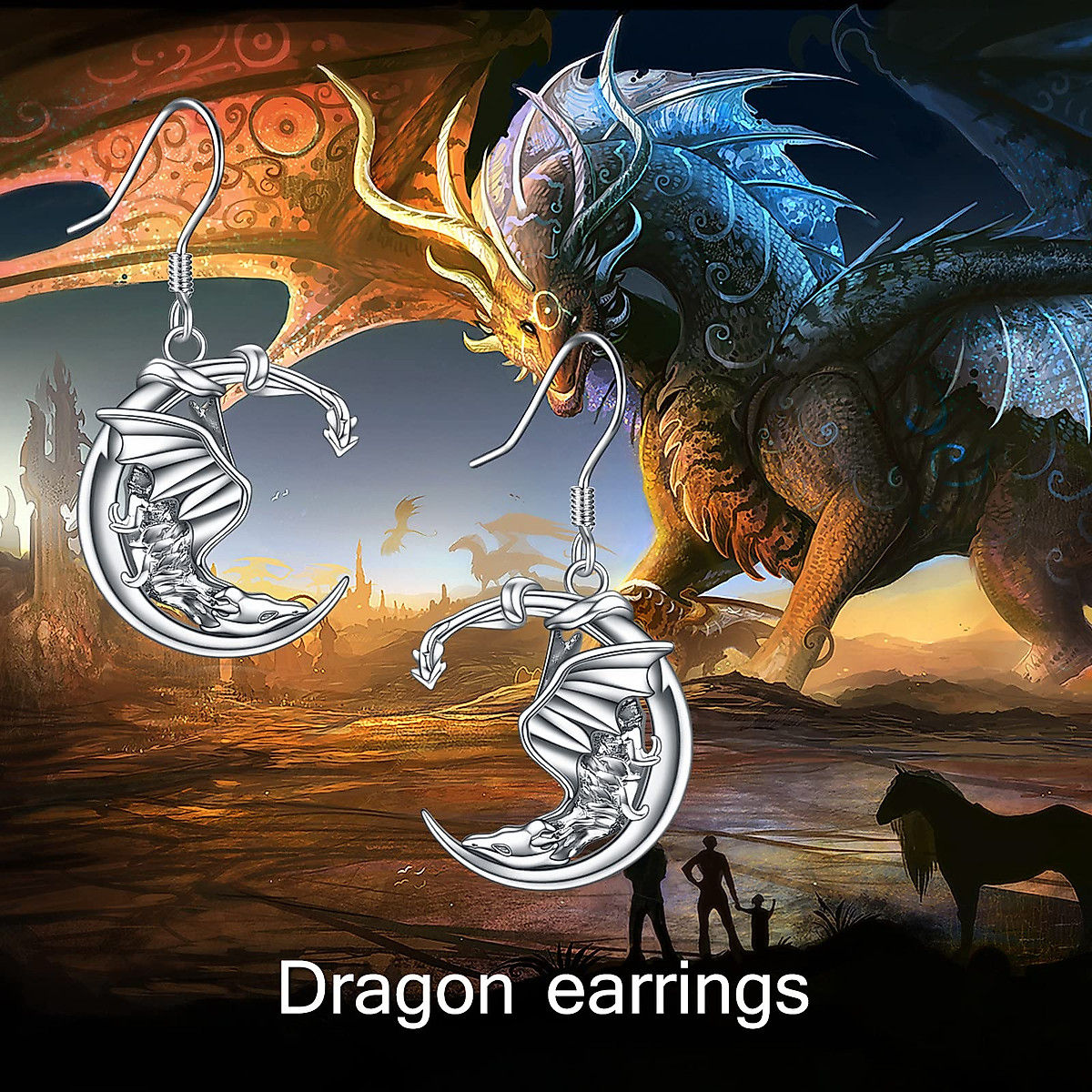 YFN Dragon Earrings Sterling Silver Wreathe Moon Dragon Drop Dangle Earrings Gift for Women