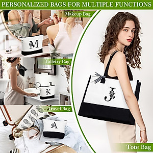 YOOLIFE Retirement Gifts for Women - Initial G Monogrammed Beach Tote Bag with Zipper Makeup Bag Personalized Birthday Gifts Women Her Mom Teacher Friends Female Sister Bridal Shower Bridesmaid Gifts