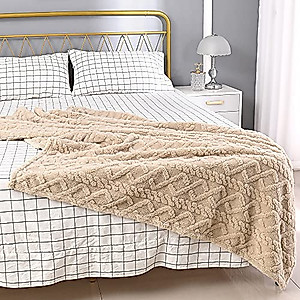Sherpa Fleece Throw Blanket-3D Stylish Design, Super Soft,Fluffy,Warm,Cozy,Plush,Fuzzy for Couch Sofa Living Room Bed-All Season Accessories ,50" x 70" Beige