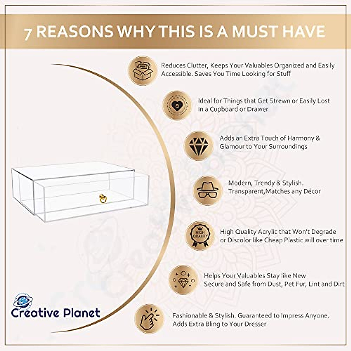 Creative Planet Acrylic Drawer Organizer Storage Drawers for Jewelry Makeup Hair Accessories Cosmetics Sunglasses Toiletries by Creative Planet Thoughtful Gift for Women, Girls (Transparent)