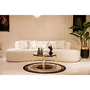 Luxury Modern Curve Sectional Sofa Lounge Chaise, Fully Assembled Medium Firm Boucle or Velvet Couches Black Ivory (Ivory Boucle 130'' Wide Sectional Chaise)