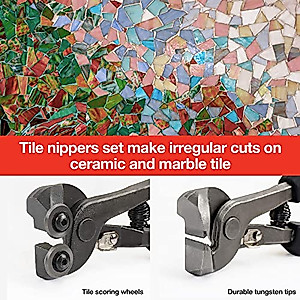 Goldblatt 2 Piece Glass Tile Nippers Set - Heavy Duty Wheeled Glass Mosaic Nipper & Hd Ceramic Tile Nipper, Tile Cutter Pliers Soft-grip Handle - Shapping Plier, Nipper Cutting Tools, Stone, Metal