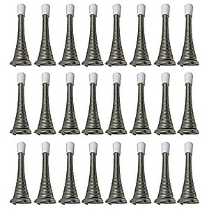 Litepak Spring Door Stop 3" Premium Heavy Duty Stopper Steel w/Plastic Bumper (Satin Nickel, 24 Pack)