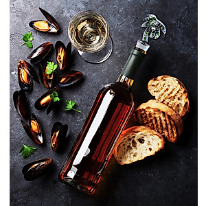 Cheers Sea Turtle, Starfish, Palm Tree, Octopus Metal Wine Stopper Set of 4 – Fun Vacuum Seal Reusable Wine Bottle Stoppers – Airtight Leak Proof Bottle Topper Cork Plug – Home Bar Accessory