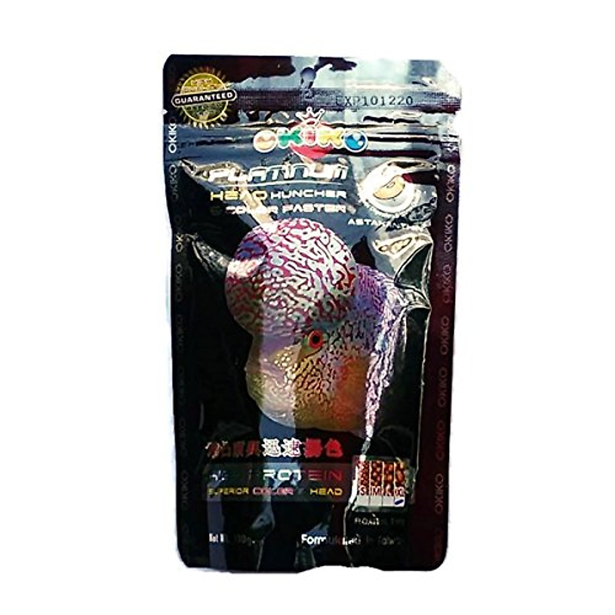 OKIKO Flowerhorn Fish Food Cichlid Quick Red Mark Head Up Huncher Platinum and Color Faster Set 3 of XL Pellets 3.5 oz 100g