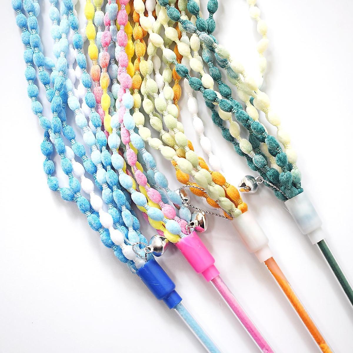 IUHKBH Cat Teaser Toys, 4 PCS Plush Srtip Cat Wands Interactive Cat Teasing Stick Vibrant Cat Teaser Wands with Bell for Cat Kitten Having Fun Exerciser Playing