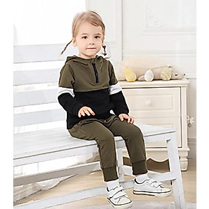 ADXSUN Kids Toddler Baby Girl/Boy Clothes Long Sleeve Color Block Hoodie Tops+ Casual Pants Winter Outfit(Green,3-4 years)