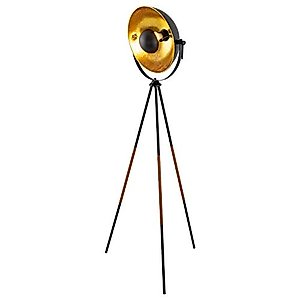 Kira Home Sulis 58" Modern Industrial Tripod LED Floor Lamp + 9W Bulb (Energy Efficient/Eco-Friendly), Leather Accent Legs, Satellite Style Shade, Black Finish