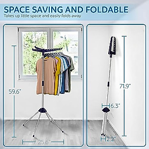 Laundry Drying Rack Foldable 59 Inch Clothes Drying Rack, 3 Rotatable Arms & 4 Sturdy Legs, Folding Clothes Racks for Hanging Clothes in Small Areas (Dark Blue)