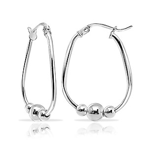 Hoops & Loops 925 Sterling Silver Bead Ball Hoop Earrings,18mm Dangle Drop Beaded Earrings for Women
