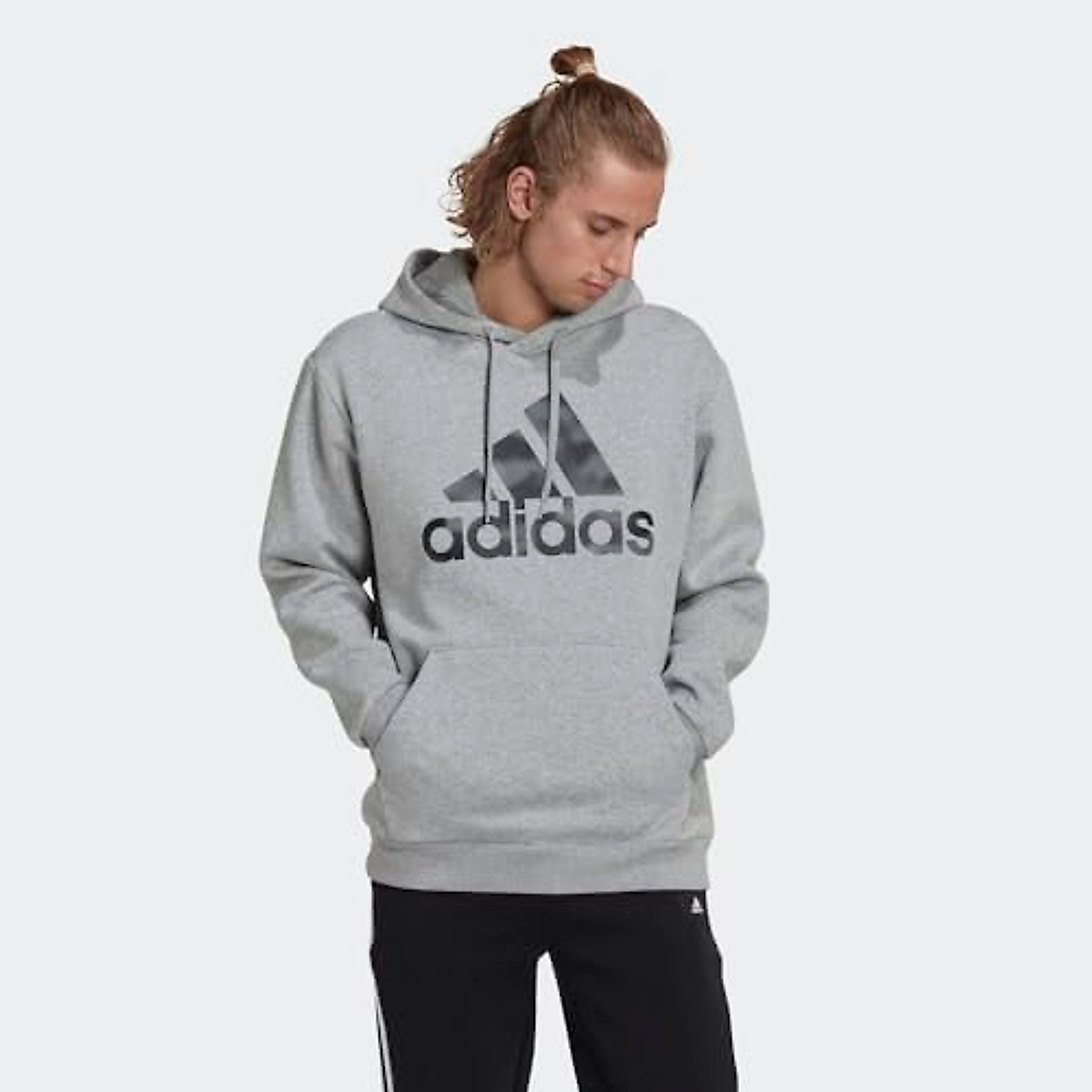 adidas Men's Essentials Camouflage Printed French Terry Hoodie, Medium Grey Heather, Small