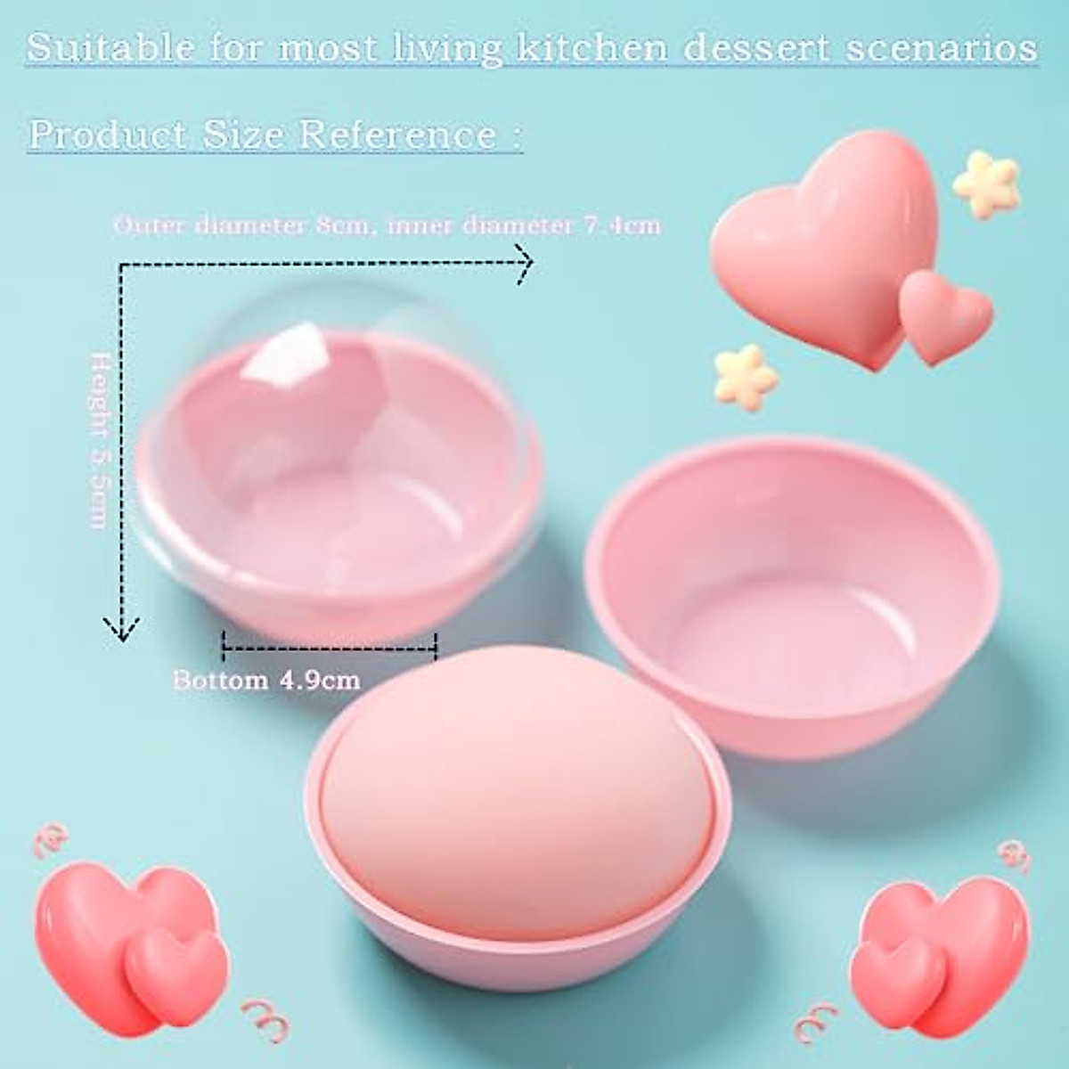 HANLAYYDS 50 Clear Plastic Mini Packaging Boxes Clear Plastic Cupcake Container with Dome Lids for Wedding Birthday Cheese Pastry Ice Cream Balls Dessert Cake (A Pink)