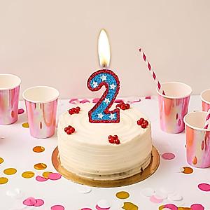 iNINGER Red 4th Birthday Candle Superhero Blue Birthday Candle 3D Number 4 Candle for Red Blue Birthday Number Candles American Flag Perfect for Independence Day and Captain America Party Supplies