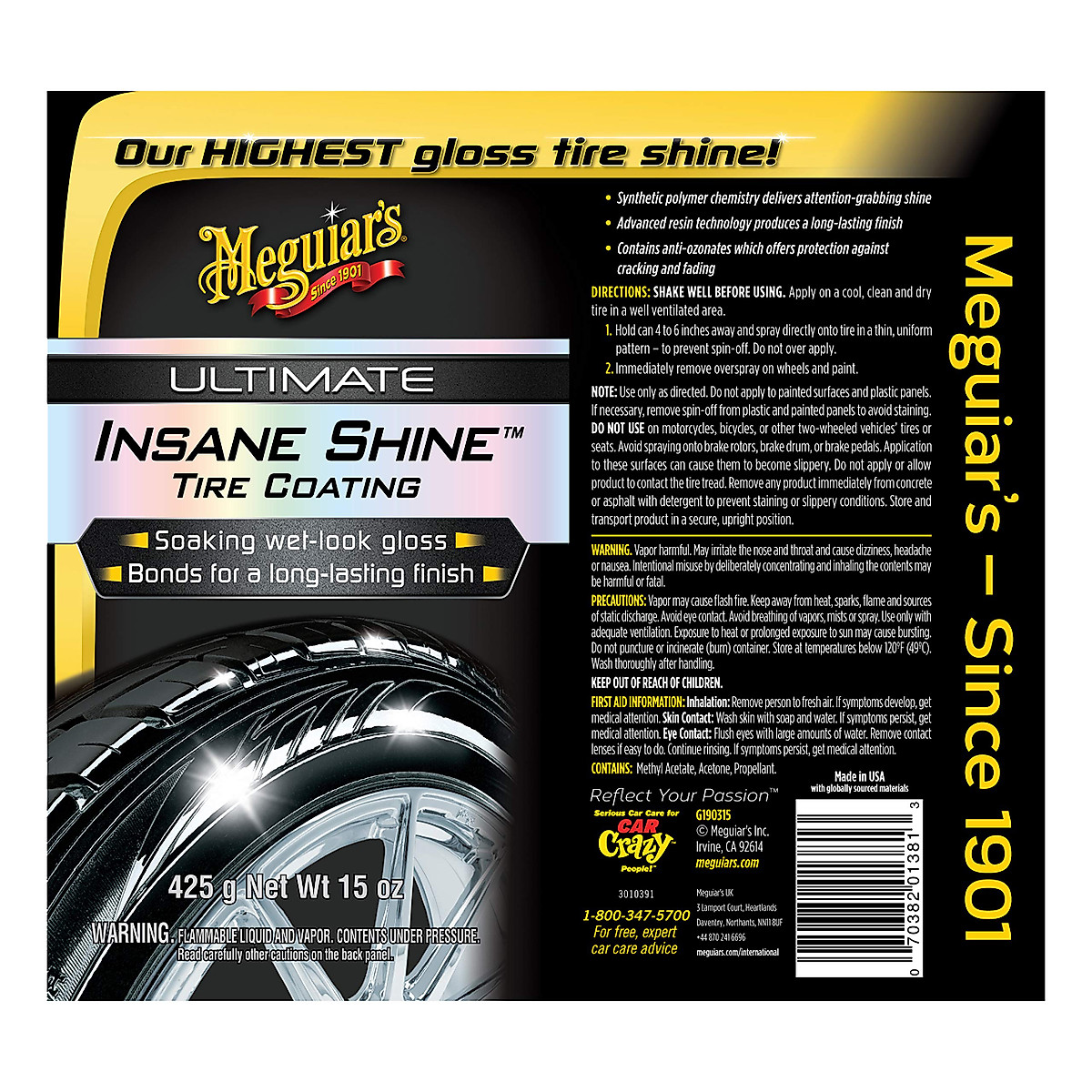 Meguiar's G190315 Ultimate Insane Shine Tire Coating - 15 Oz Spray Can