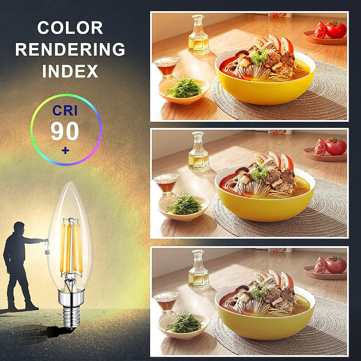 truestory B10 LED Candelabra Light Bulb,E12 Base 5W Equivalent 50W, Warm White 2700K, Filament Clear Glass, Dimmable, Pack of 6