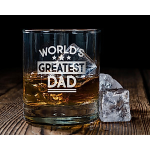 WORLD'S GREATEST DAD Custom Personalized Whiskey Glass - Laser Engraved Etched Funny Gift for Dad Uncle Grandpa